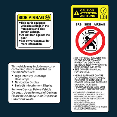 Replacement Airbag & Mercury Warning Labels-Airbag Sticker Replacement ...