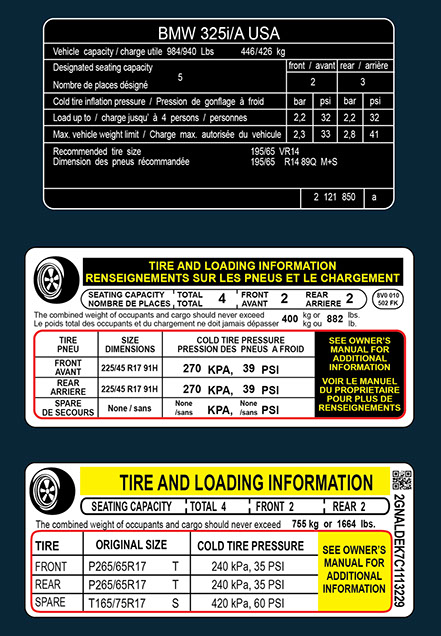Tire Pressure Label Replacement-Auto Tire Pressure Sticker Replacement ...